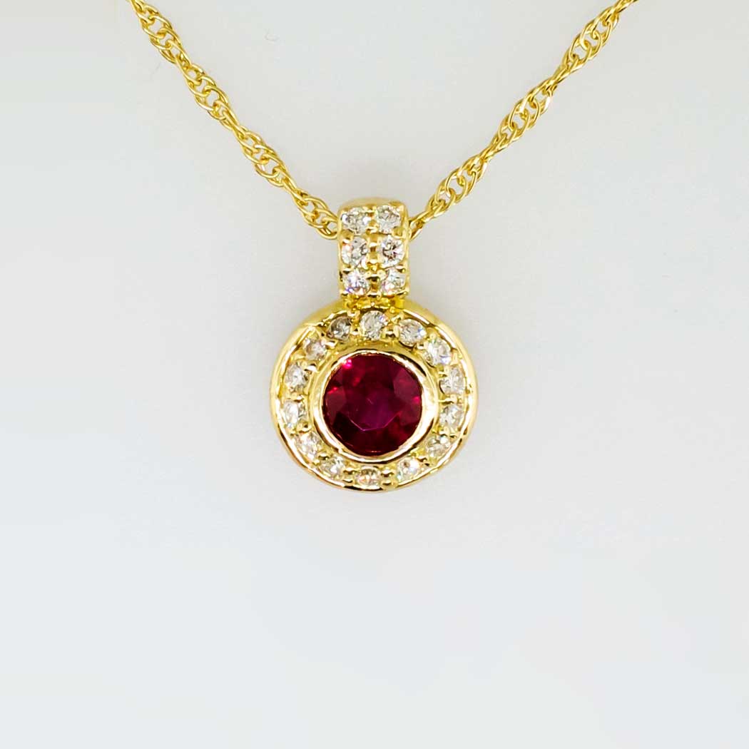 Estate .91ct t.w. Rich Pigeon's Blood Ruby & Pave' Diamond Pendant 18k ...