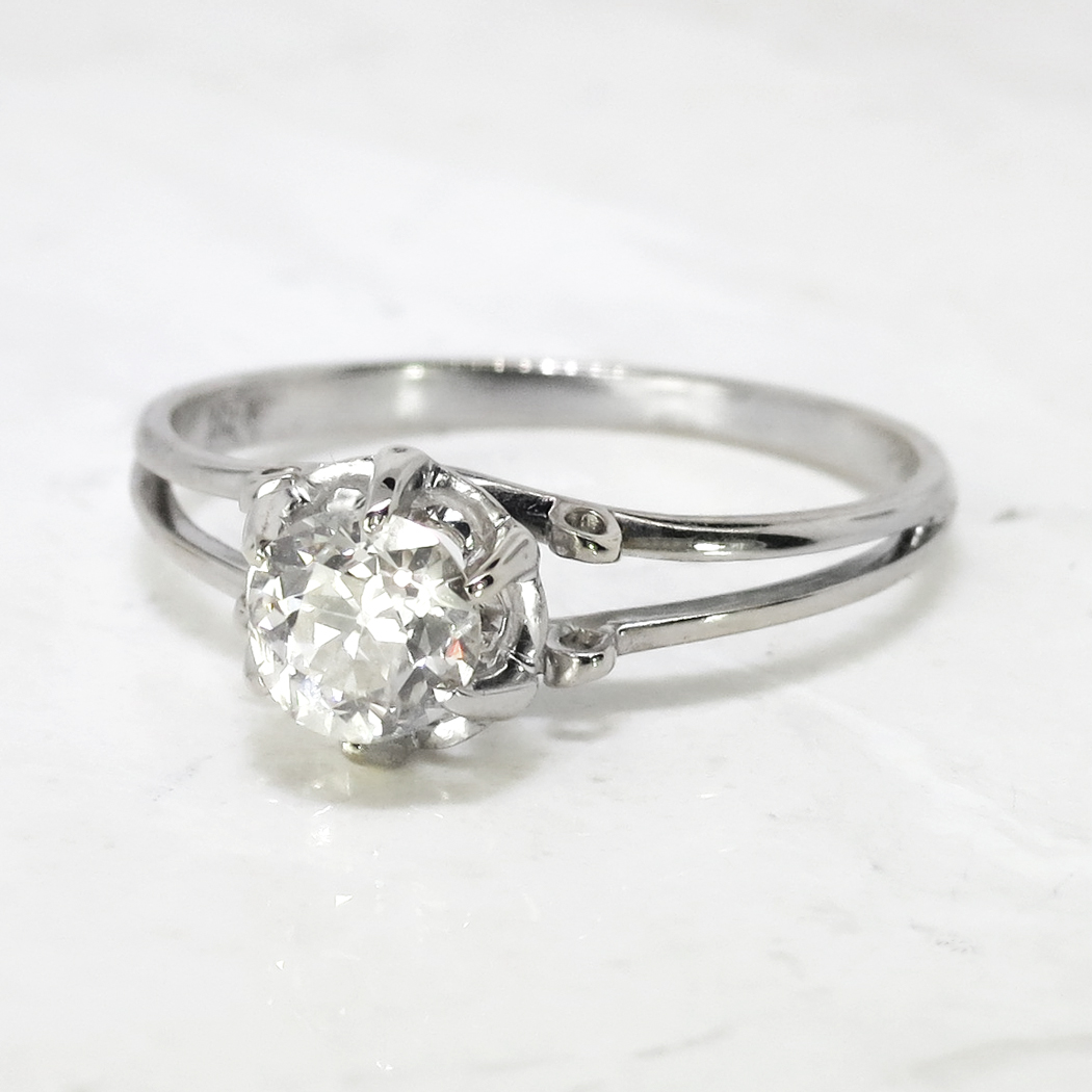 Vintage .57ct Russian Solitaire Old European Cut Diamond 18k White Gold ...