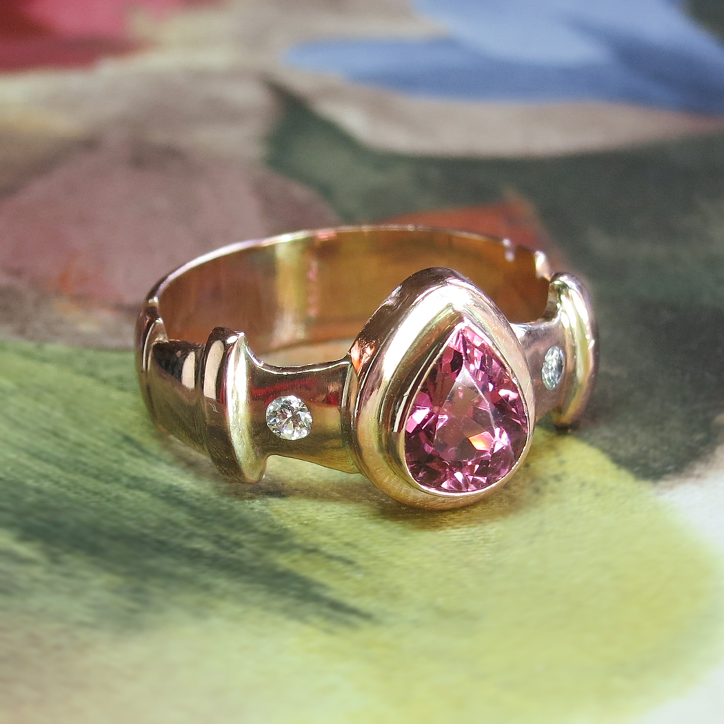 Pretty In Pink Estate 1.24ct t.w. Tourmaline & Diamond Three Stone Ring ...