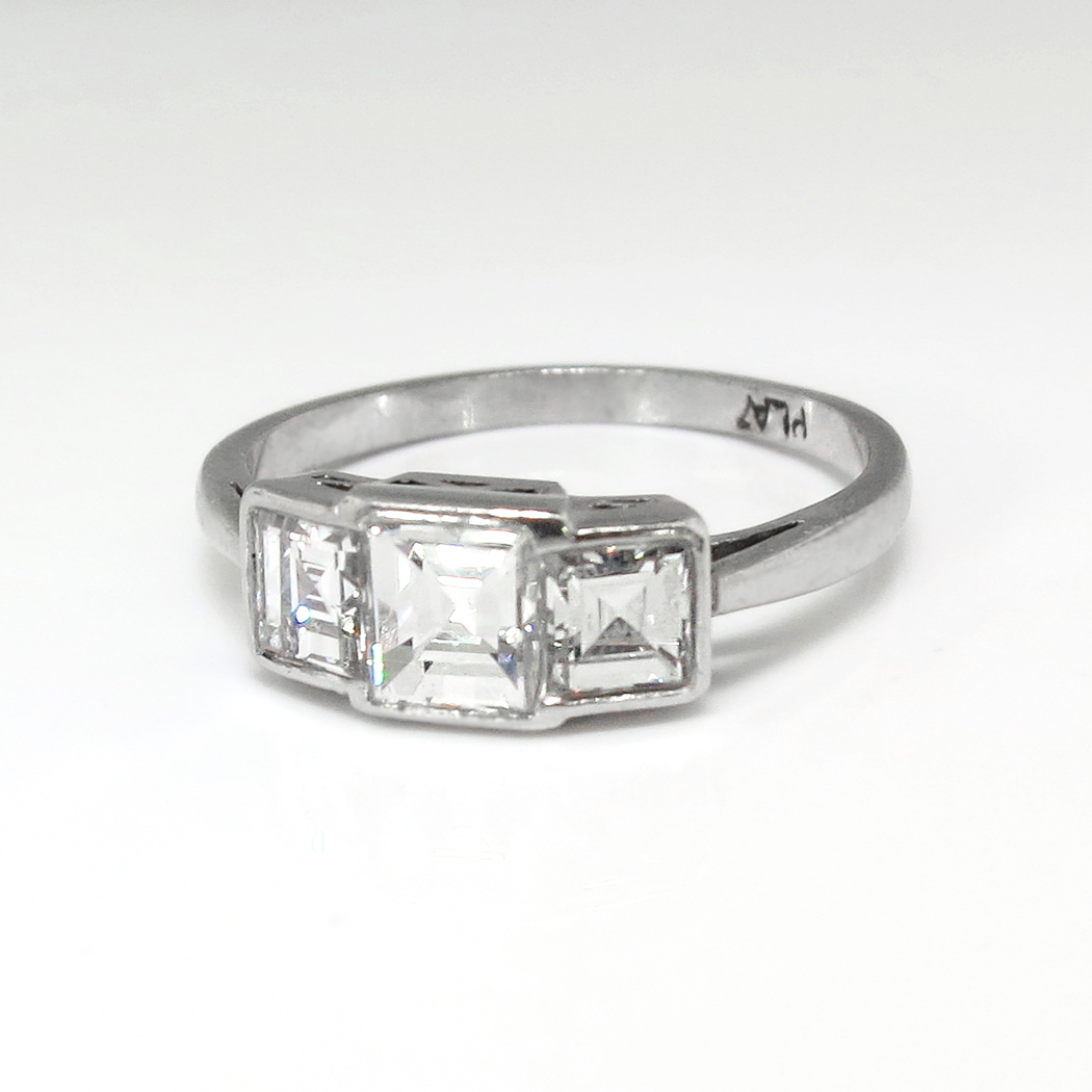 Art Deco Vintage 1930's Square Emerald Step Cut Three Stone Anniversary ...