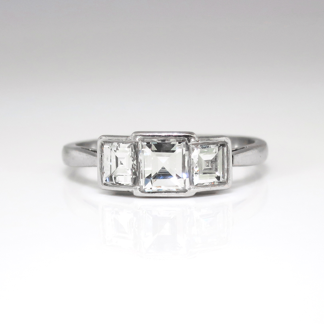 Art Deco Vintage 1930's Square Emerald Step Cut Three Stone Anniversary ...