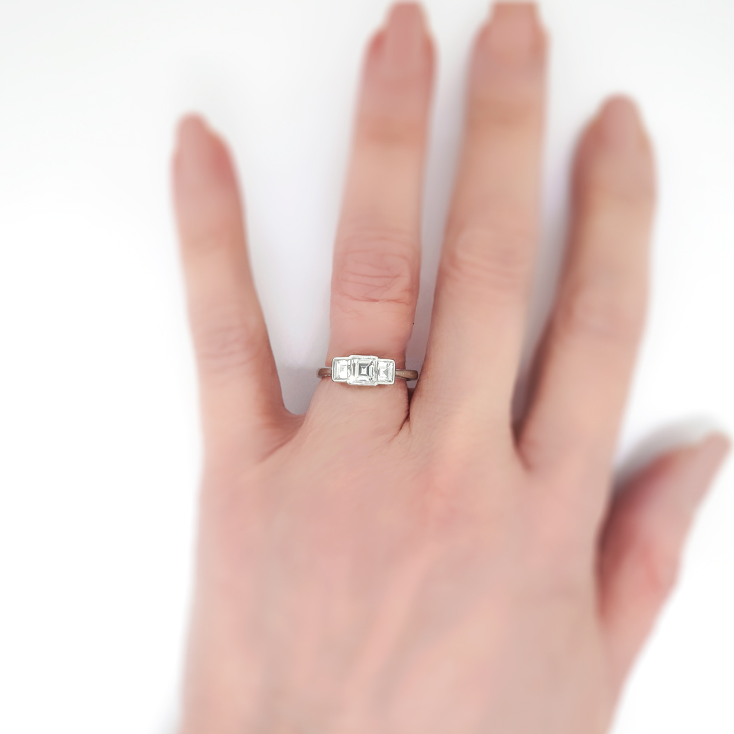Art Deco Vintage 1930's Square Emerald Step Cut Three Stone Anniversary ...