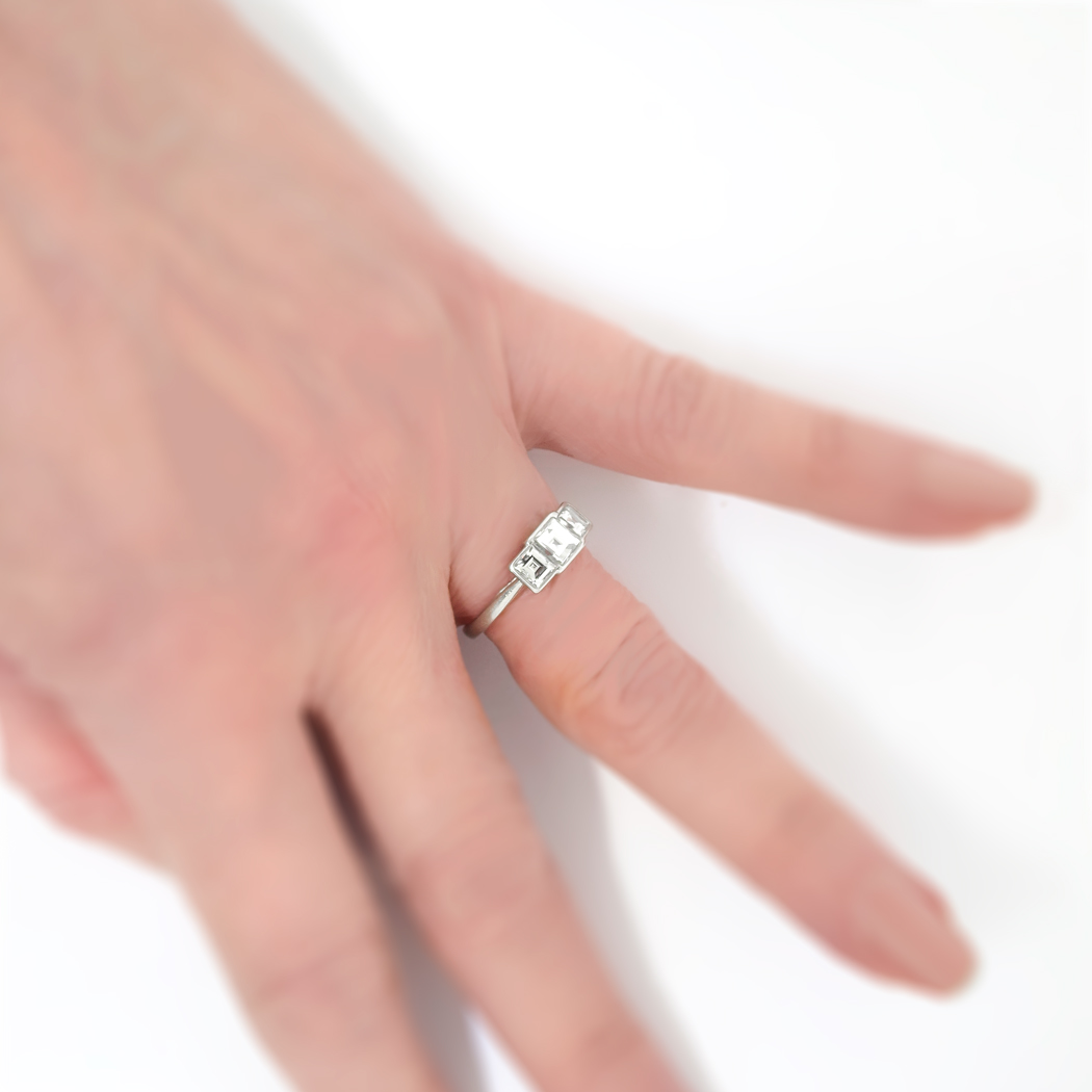 Art Deco Vintage 1930's Square Emerald Step Cut Three Stone Anniversary ...