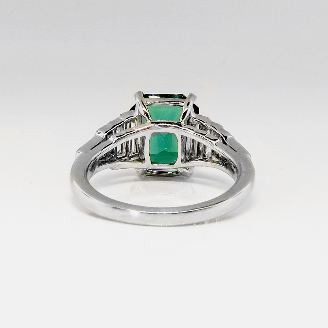 Estate Verdelite Brazilian Green Tourmaline Baguette Diamond Ring ...