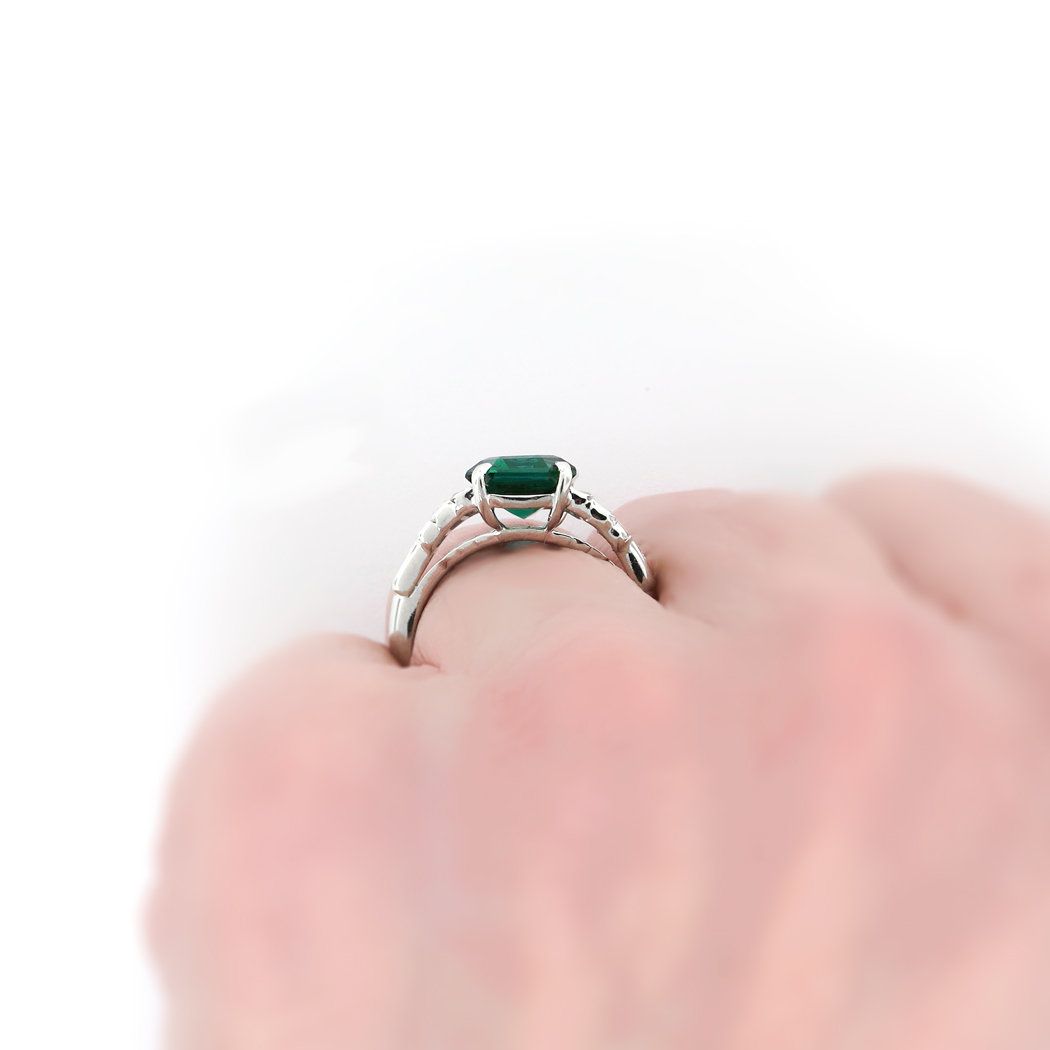 Estate Verdelite Brazilian Green Tourmaline Baguette Diamond Ring ...