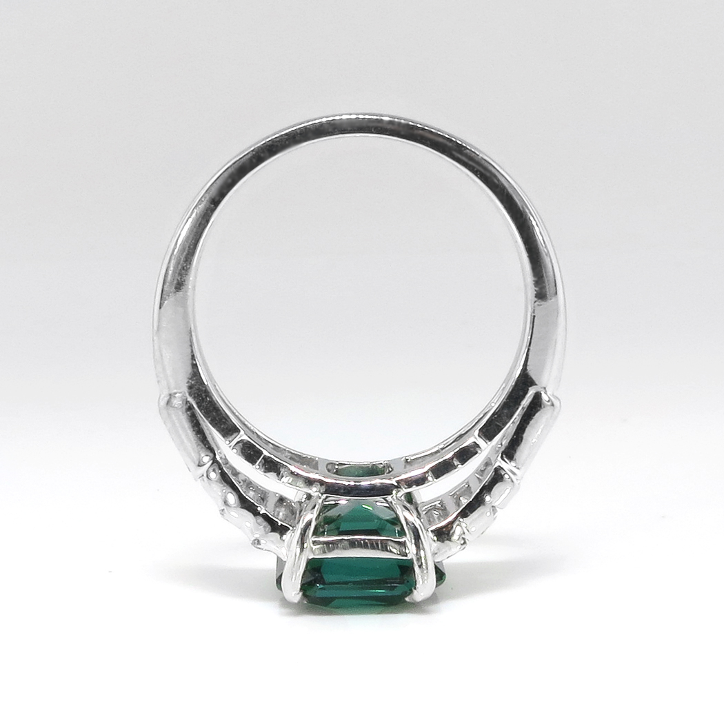 Estate Verdelite Brazilian Green Tourmaline Baguette Diamond Ring ...