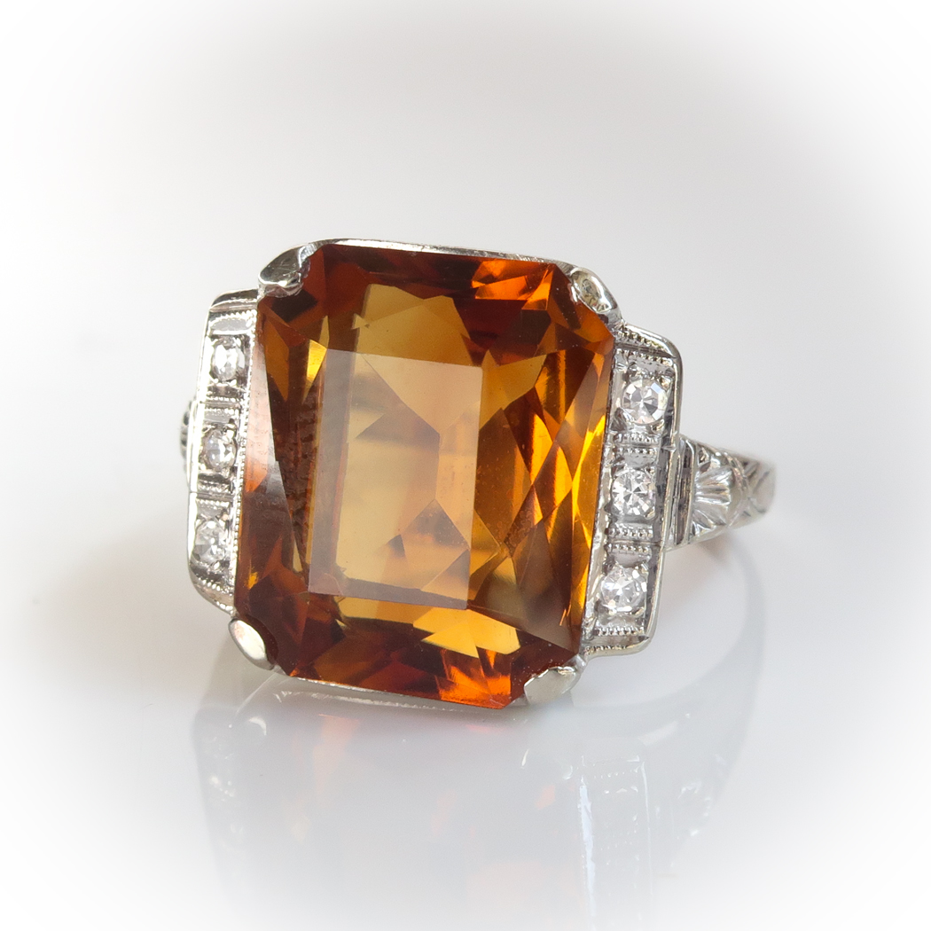 Art Deco Emerald Cut Citrine Diamond Ring Circa 1930's Vintage Filigree ... Art Deco Emerald Cut Citrine Diamond Ring Circa 1930's Vintage Filigree ...