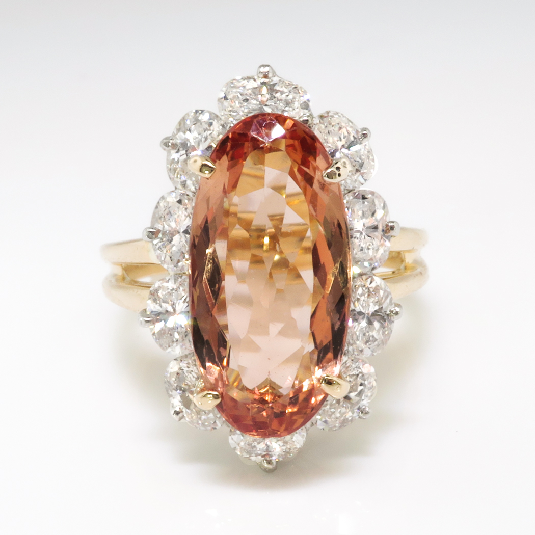 Estate Oscar Heyman Imperial Precious Peach Topaz & Oval Diamond Halo ...