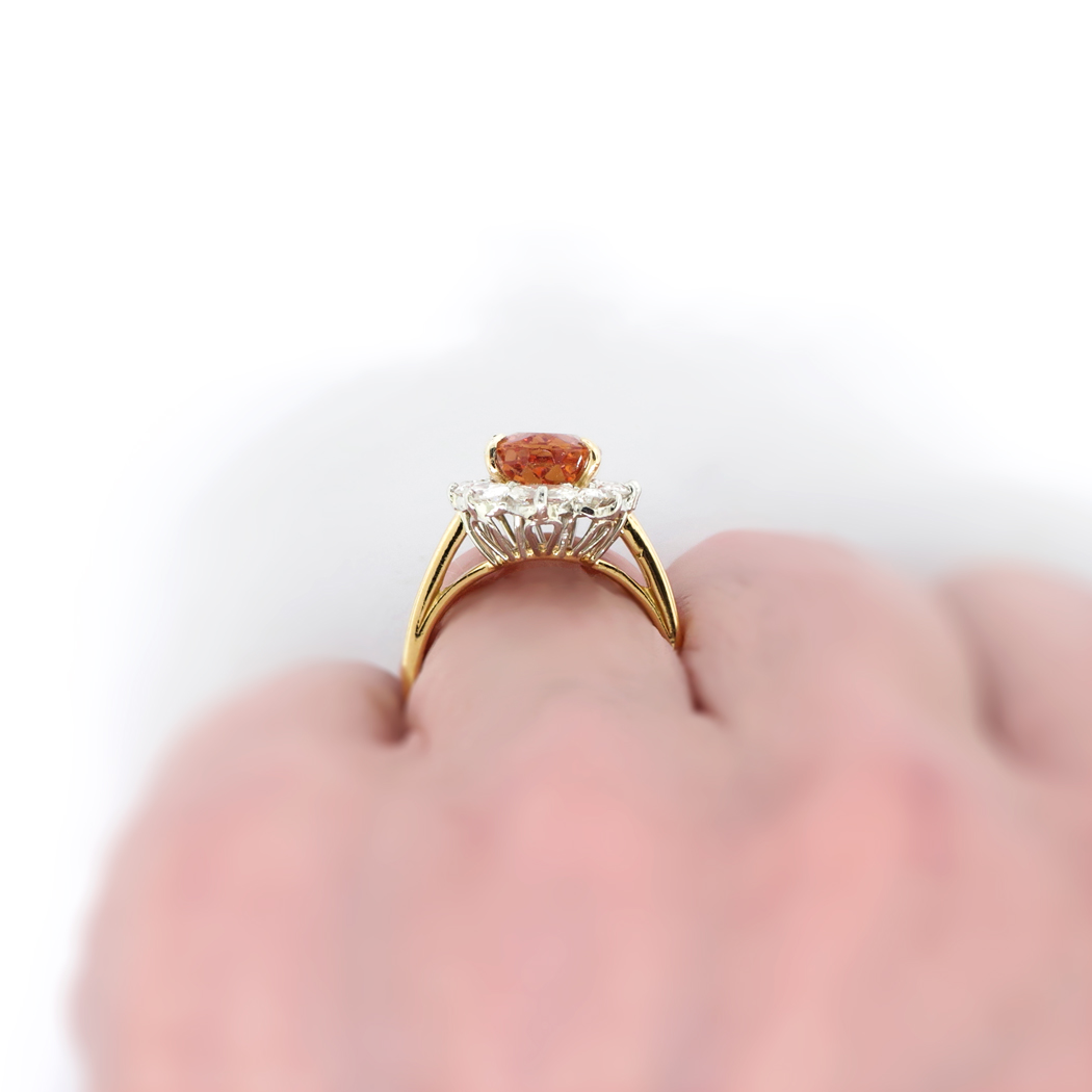 Estate Oscar Heyman Imperial Precious Peach Topaz & Oval Diamond Halo ...