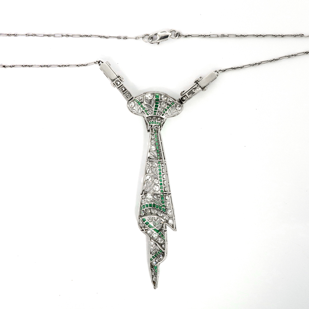 Art Deco Emerald Diamond Necklace 2.55ct t.w. Vintage Circa 1920's Old ...