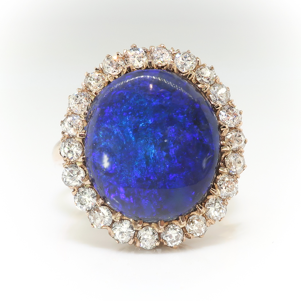Vintage Opal Diamond Ring Bluebird Black Opal 6.18ct t.w. Victorian ...