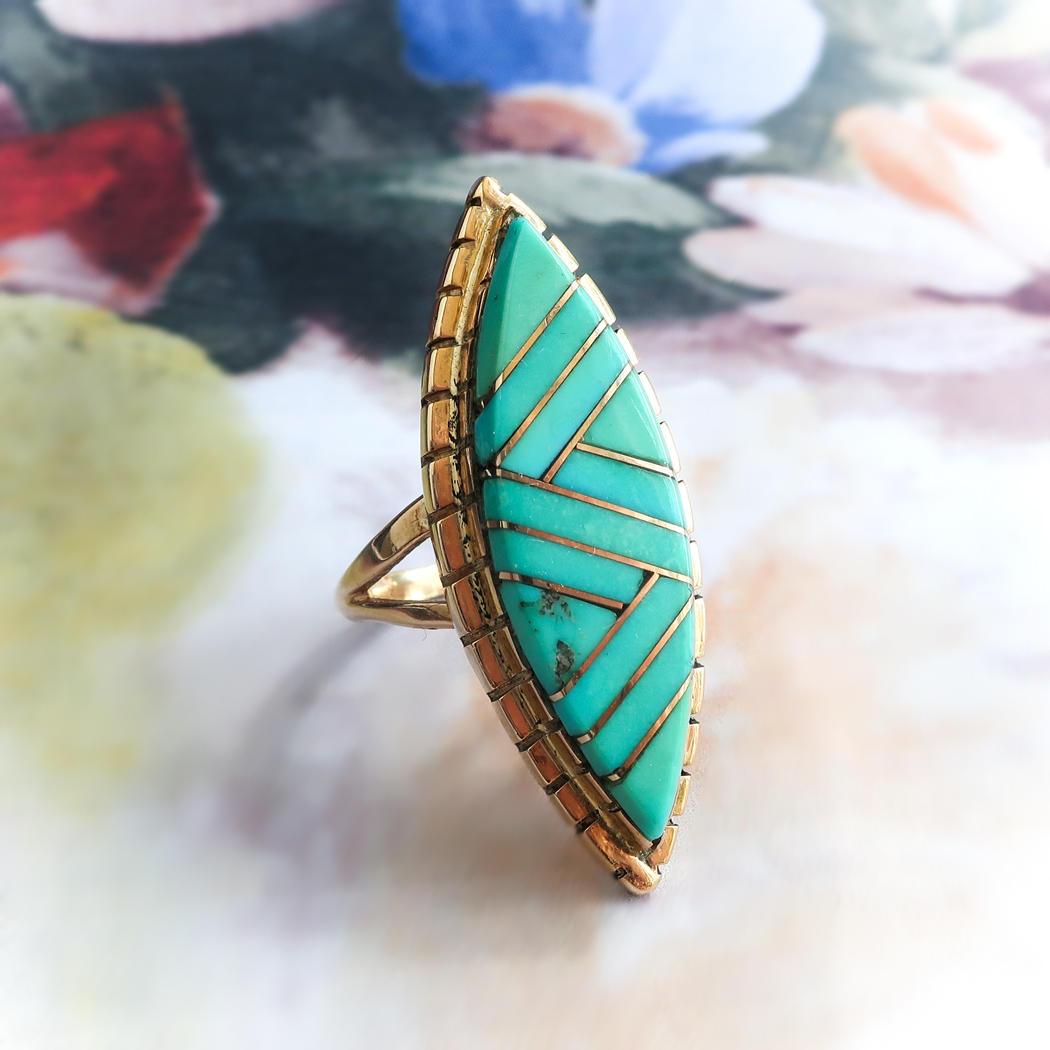 Vintage Turquoise Navajo Ring Zuni Don Viola Eriacho Statement Cocktail ...