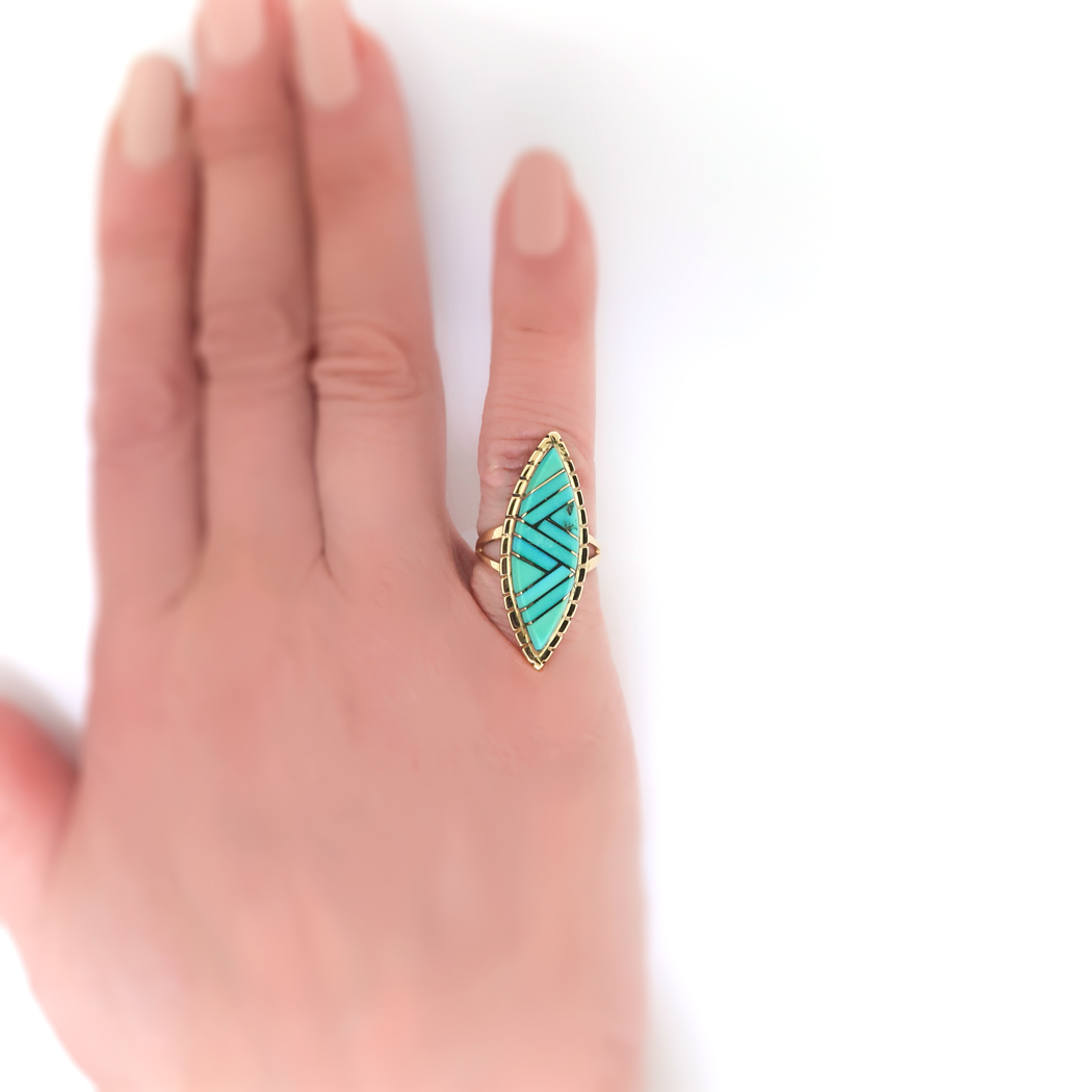 Vintage Turquoise Navajo Ring Zuni Don Viola Eriacho Statement Cocktail ...