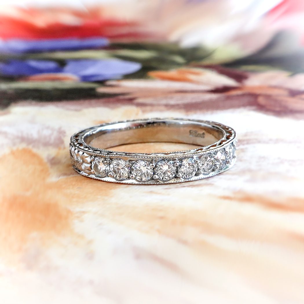 Estate Diamond Wedding Band .50ct t.w. Wide Bead Pave' Set Hand ...