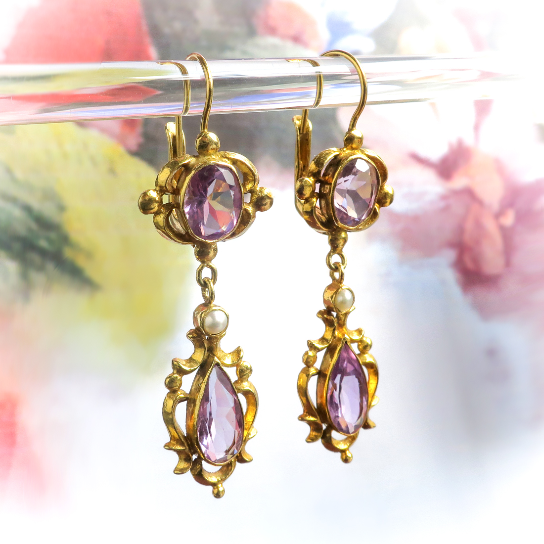 Antique Rose De France Amethyst Pearl Earrings 5.62ct t.w. Circa 1890's ...