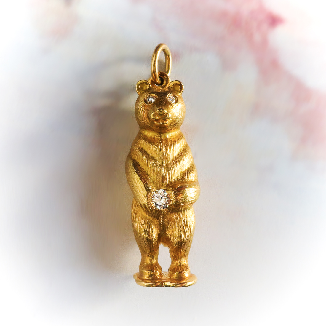 Estate Diamond Bear Pendant Vintage .08ct t.w. Solid Gold Round Diamond ...