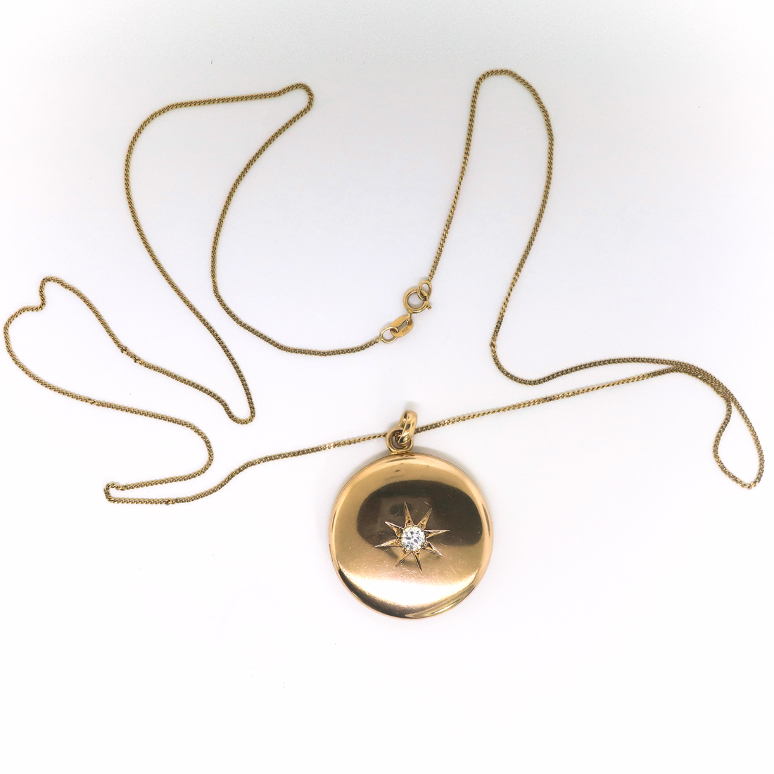 Vintage .28ct Diamond Star Locket Pendant 10K with 14K 23inch Chain ...