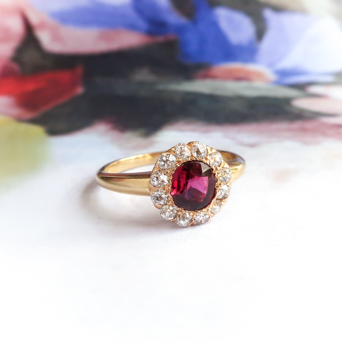Edwardian Ruby Diamond Ring Antique 1920's 1.05ct t.w. Old European Cut ...