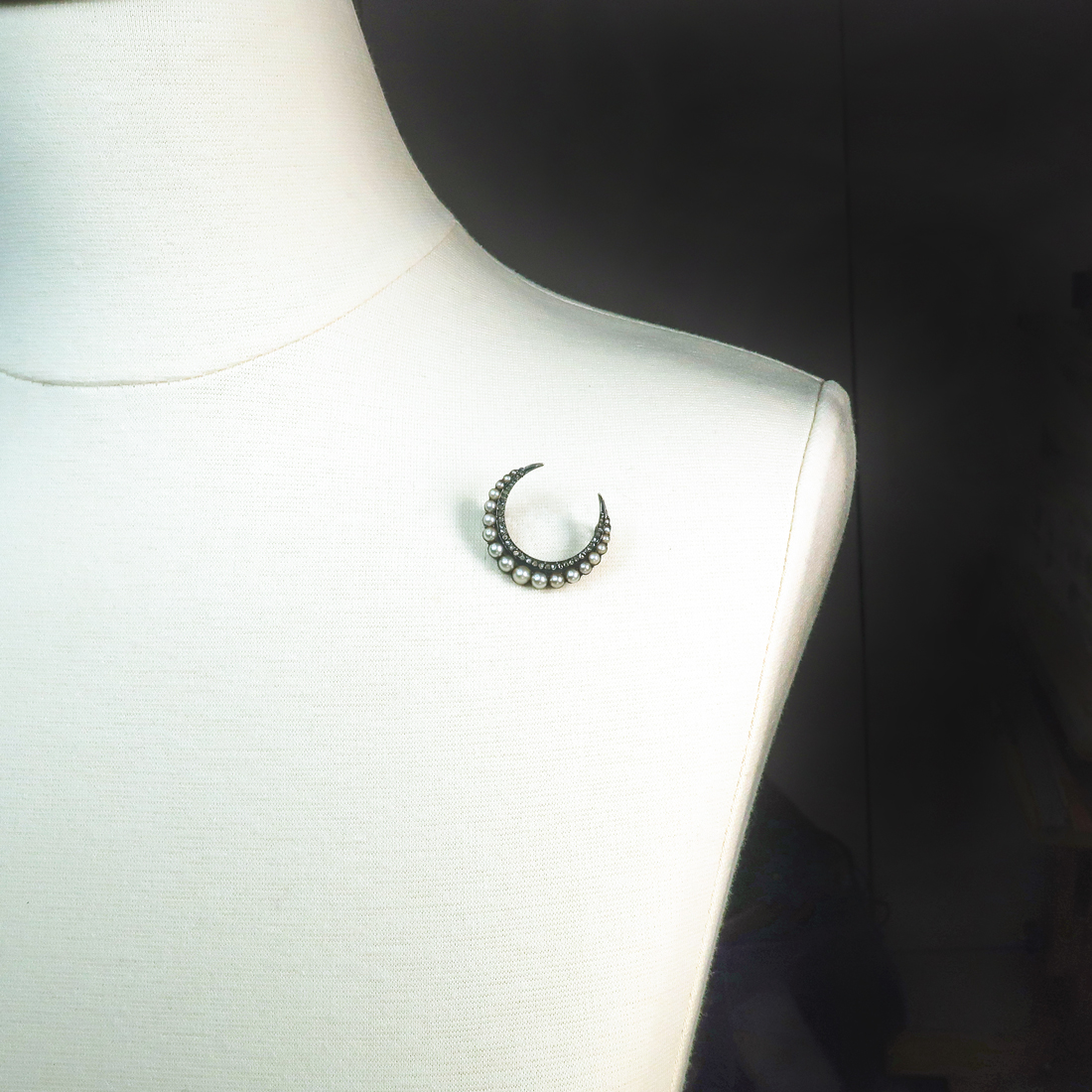 Antique Victorian Pearl And Rose Cut Diamond Crescent Moon Pin 10K ...