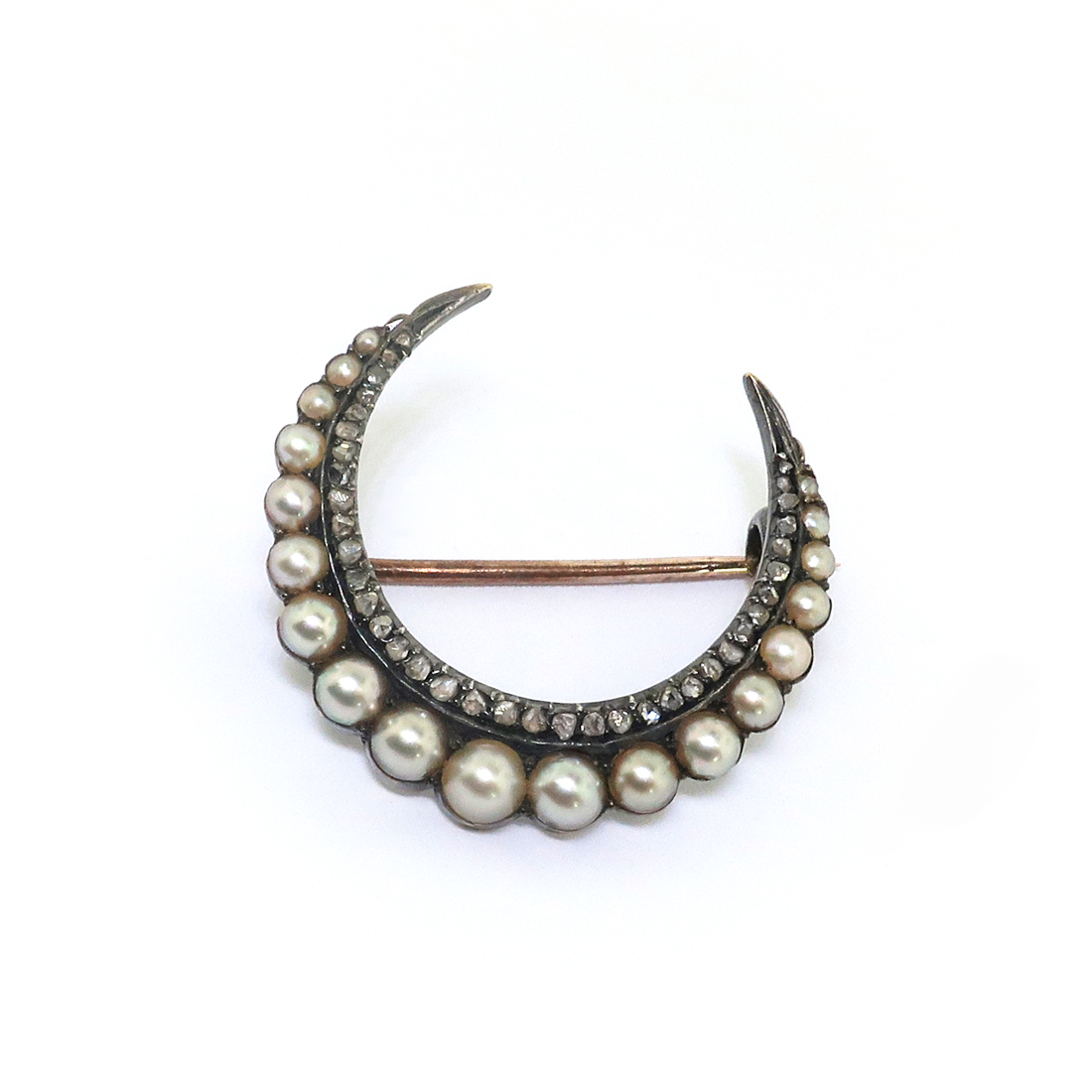 Antique Victorian Pearl And Rose Cut Diamond Crescent Moon Pin 10K ...