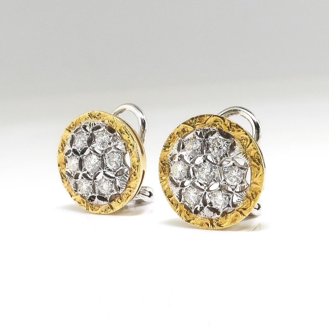 Estate Diamond Euro Back Stud Earrings 1990's .88ct t.w. Hand Engraved ...