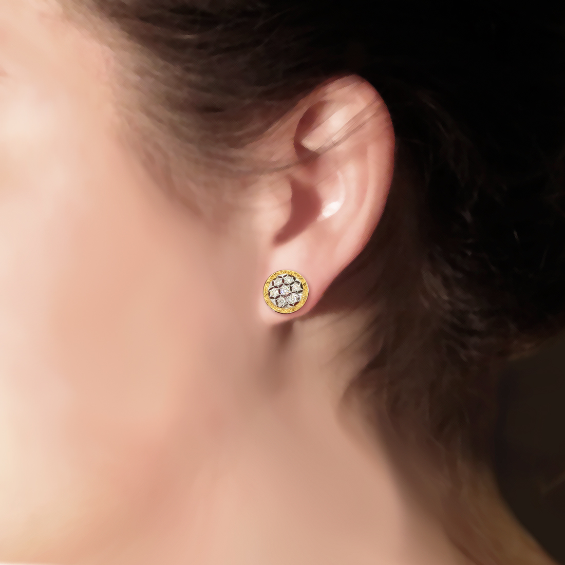 Estate Diamond Euro Back Stud Earrings 1990's .88ct t.w. Hand Engraved ...