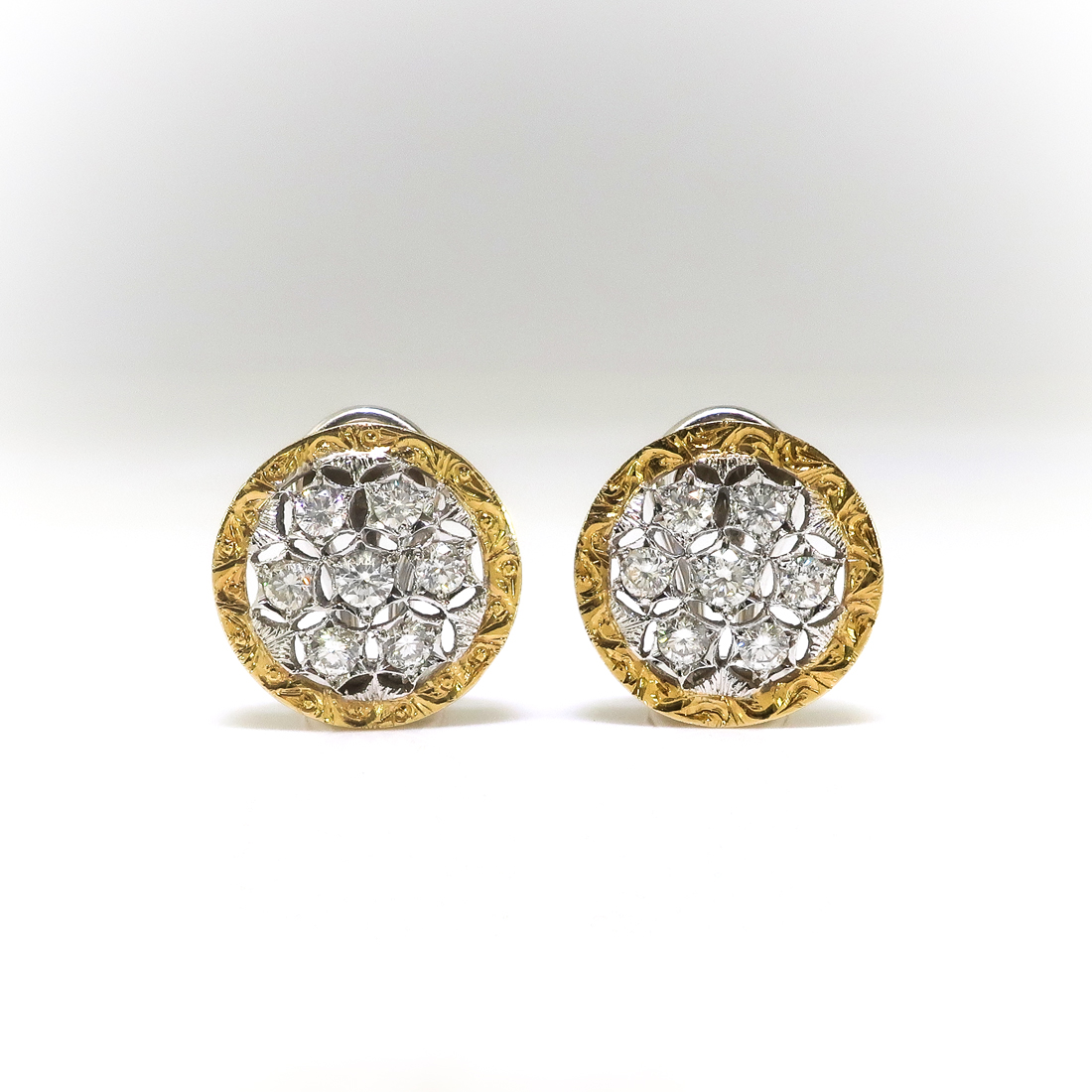 Estate Diamond Euro Back Stud Earrings 1990's .88ct t.w. Hand Engraved ...