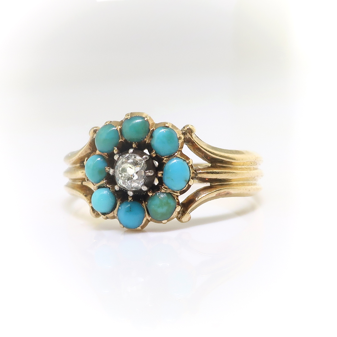 Antique Victorian Turquoise and Diamond Flower Ring 14K | Antique ...