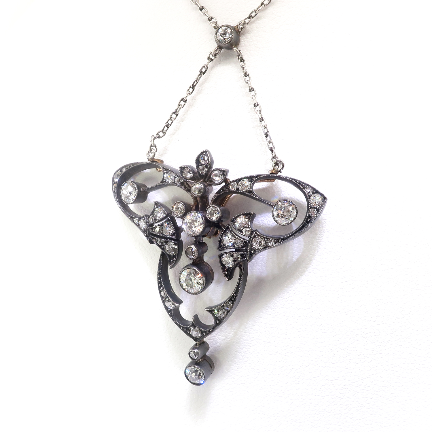 Antique Diamond Trefoil Necklace Silver over 14k Yellow Gold | Antique ...