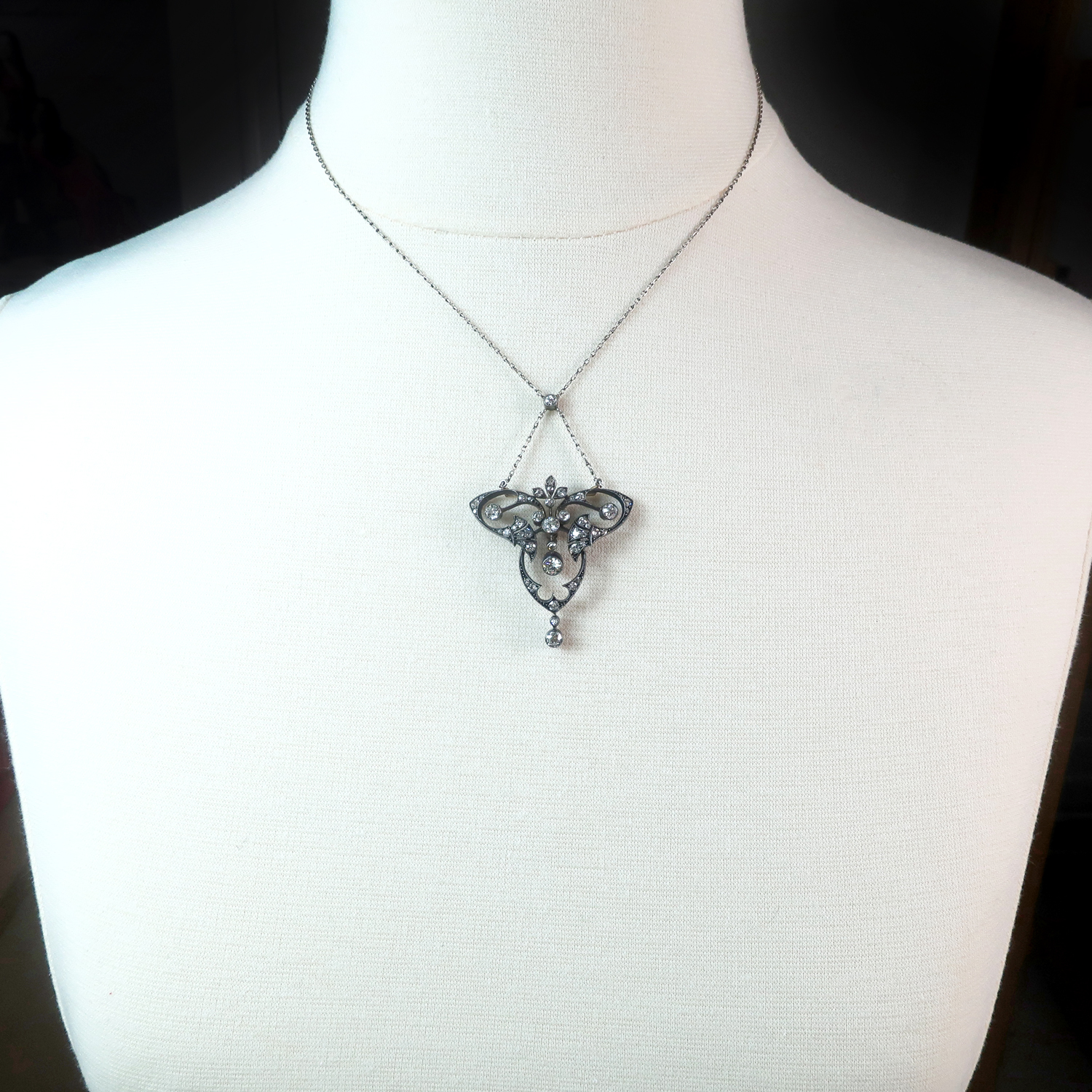 Antique Diamond Trefoil Necklace Silver over 14k Yellow Gold | Antique ...