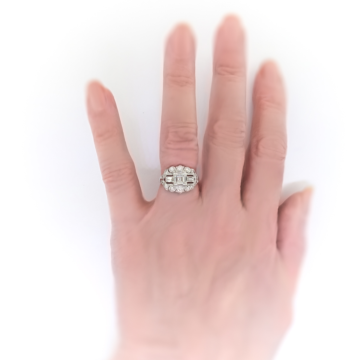 Art Deco Step Cut Diamond with Mixed Diamond Accents Anniversary or ...