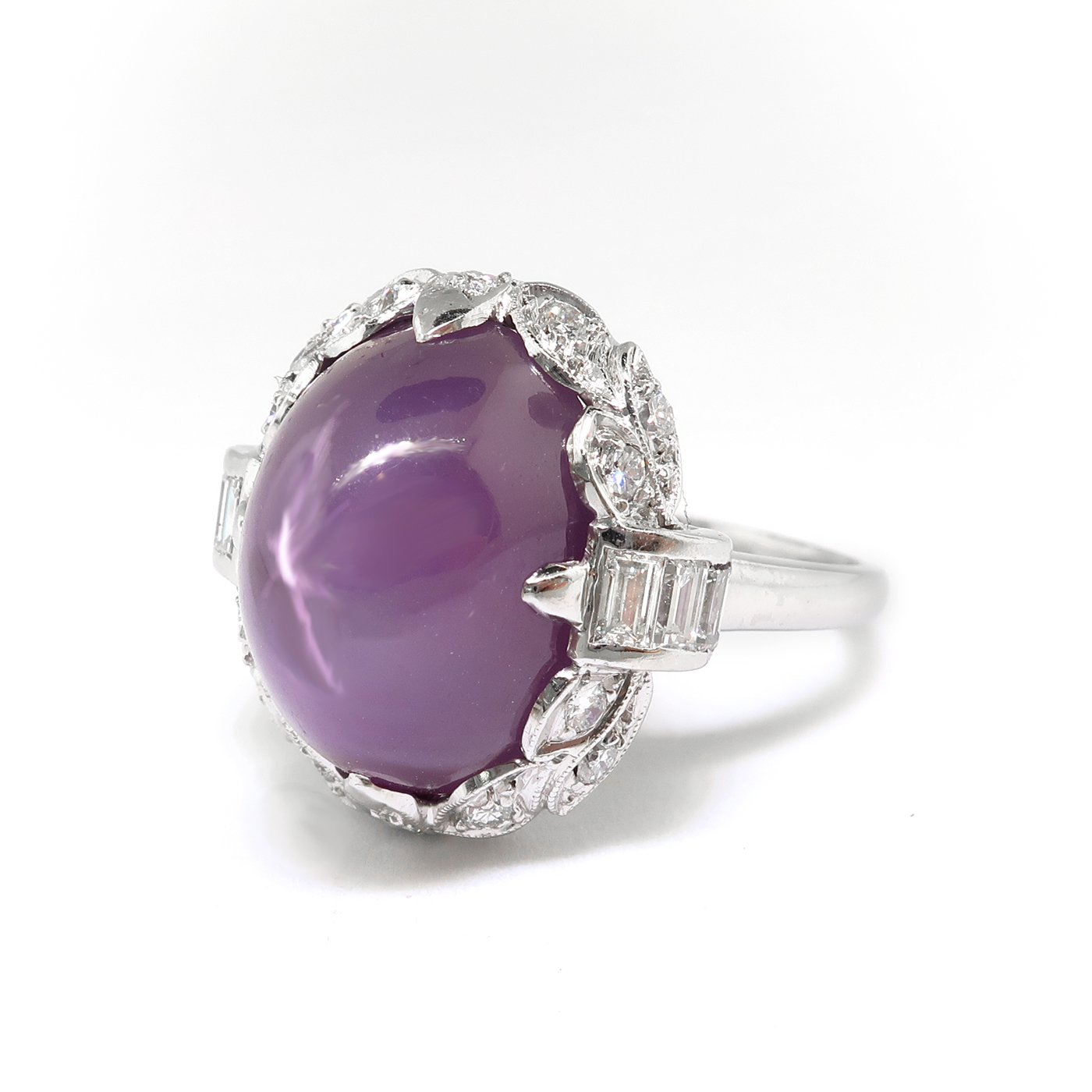 Art Deco 14.11ct.tw. Purple Star Sapphire And Mixed Cut Diamond ...