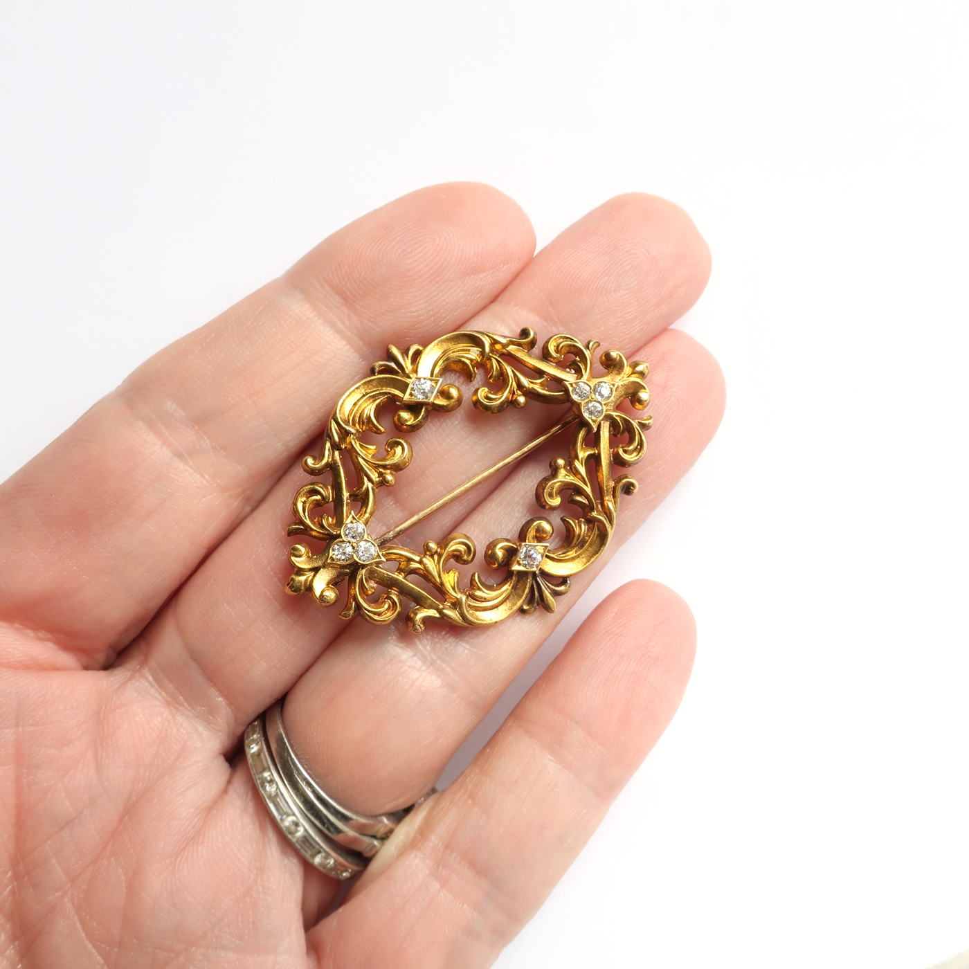 Antique Old European Cut Diamond Brooch Solid 18K Yellow Gold | Antique ...