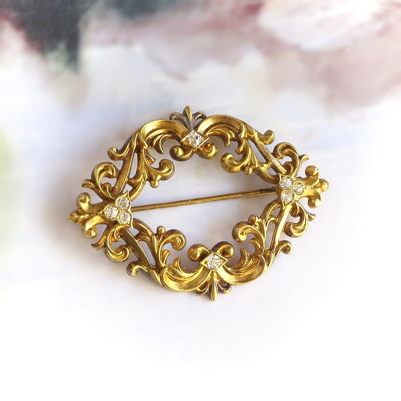 Antique Old European Cut Diamond Brooch Solid 18K Yellow Gold | Antique ...