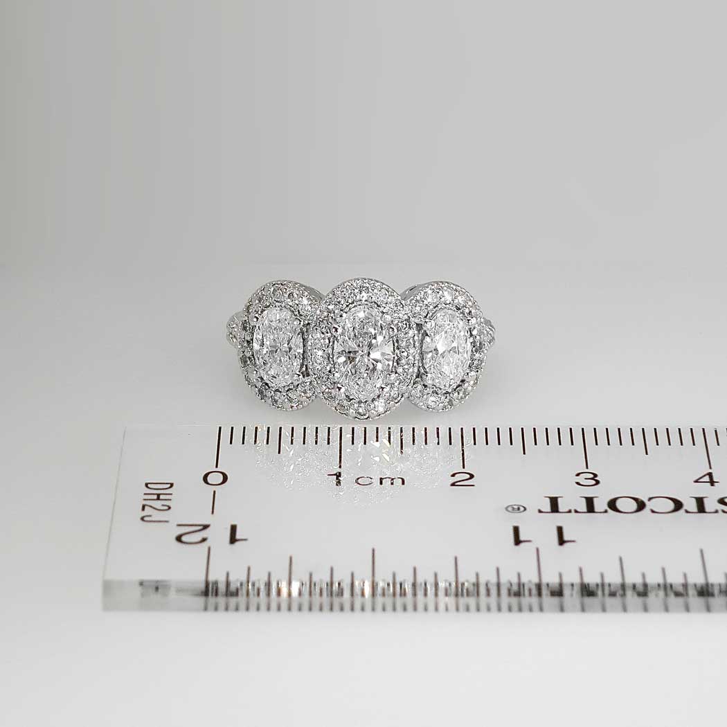 Gorgeous 2.43ctw Estate Three Stone Oval & Diamond Halo Ring 14k ...