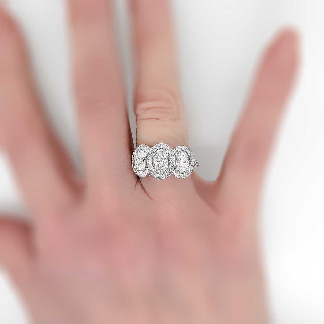 Gorgeous 2.43ctw Estate Three Stone Oval & Diamond Halo Ring 14k ...