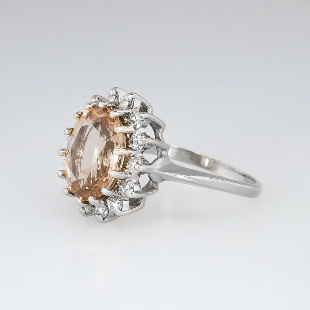 Pretty Estate Peach Topaz & Diamond Halo Ring 14k | Antique & Estate ...