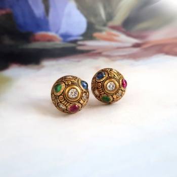 Estate Alex Sepkus Stud Earrings Vintage Multi-Gem Dome Earrings ...